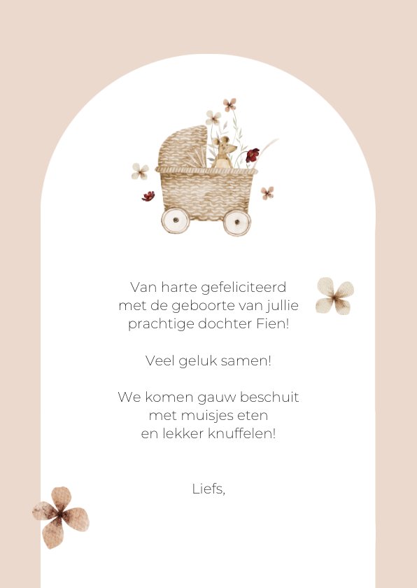 Felicitatie geboorte meisje wieg bloemen | Kaartje2go