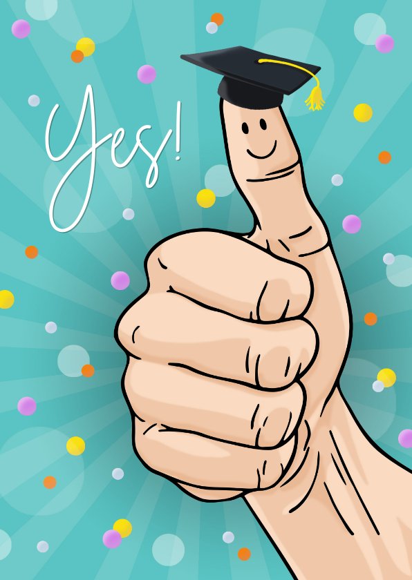 Felicitatie geslaagd kaart met duim omhoog | Kaartje2go