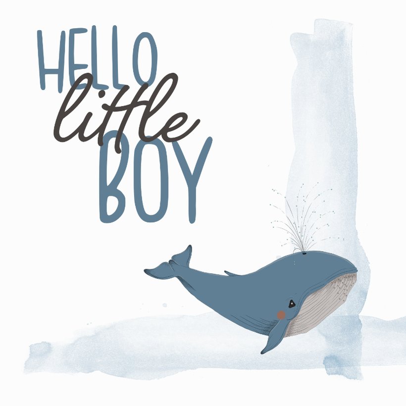 Felicitatie- hello little boy walvis geboorte | Kaartje2go