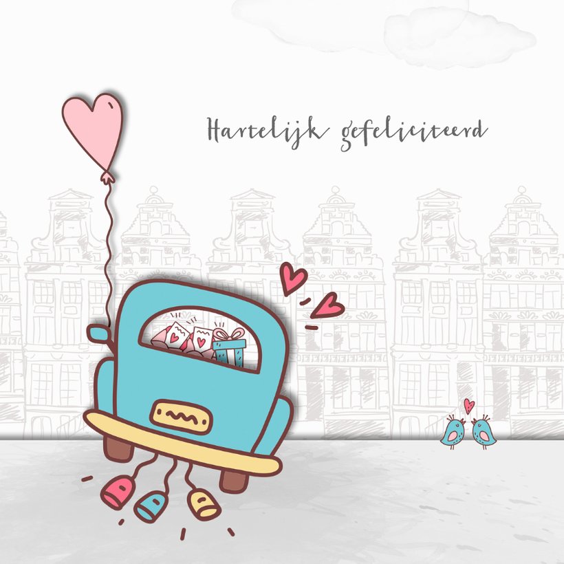 Felicitatie huwelijk trouwauto-blikken | Kaartje2go