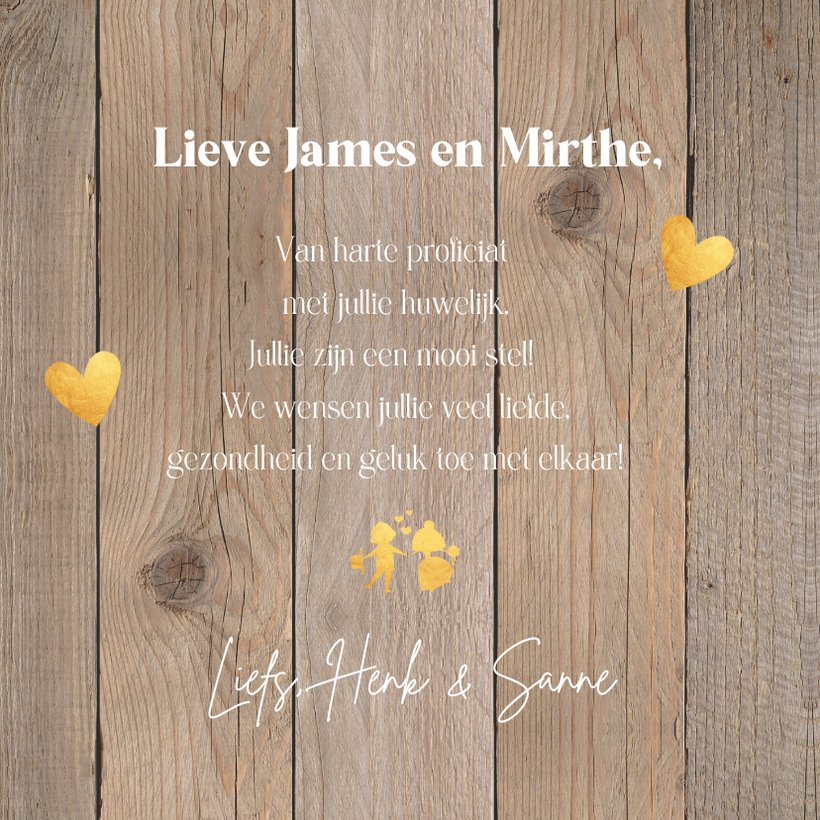 Felicitatie kaart huwelijk hartje hout trouw | Kaartje2go