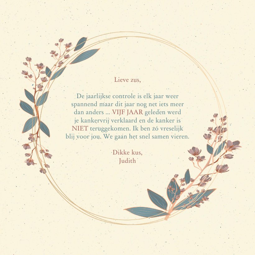 Felicitatie Vijf jaar kankervrij | Kaartje2go