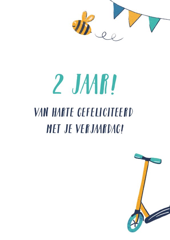 Felicitatiekaart 2 jaar dino, fiets en | Kaartje2go