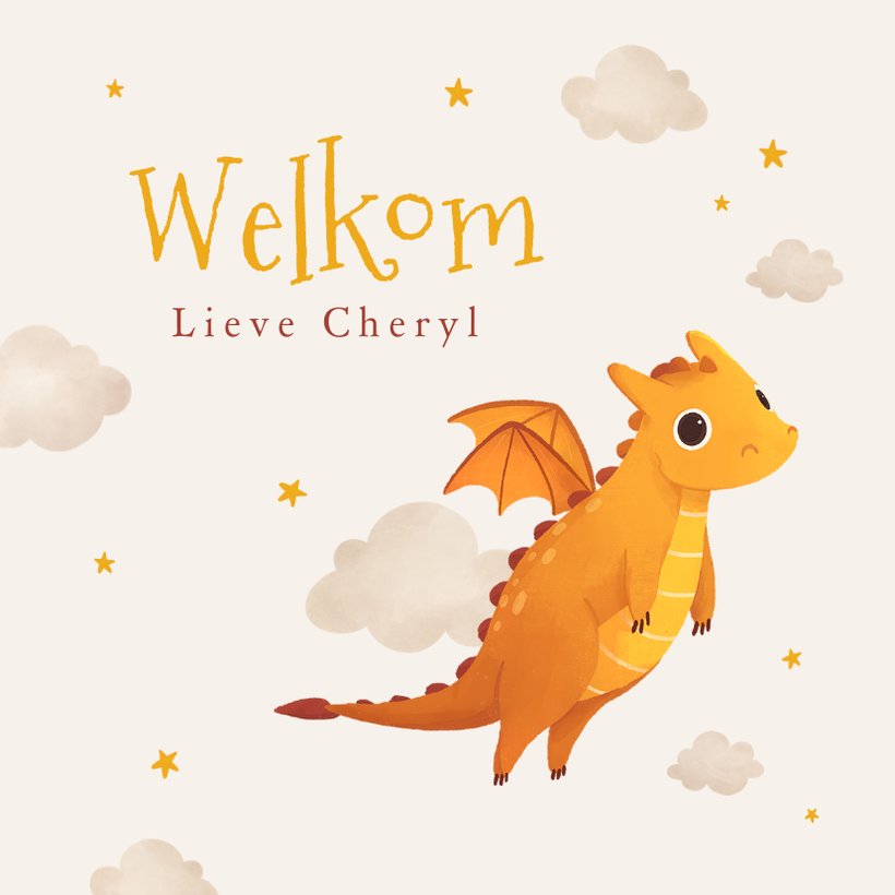 Felicitatiekaart draakje wolken sterren baby | Kaartje2go
