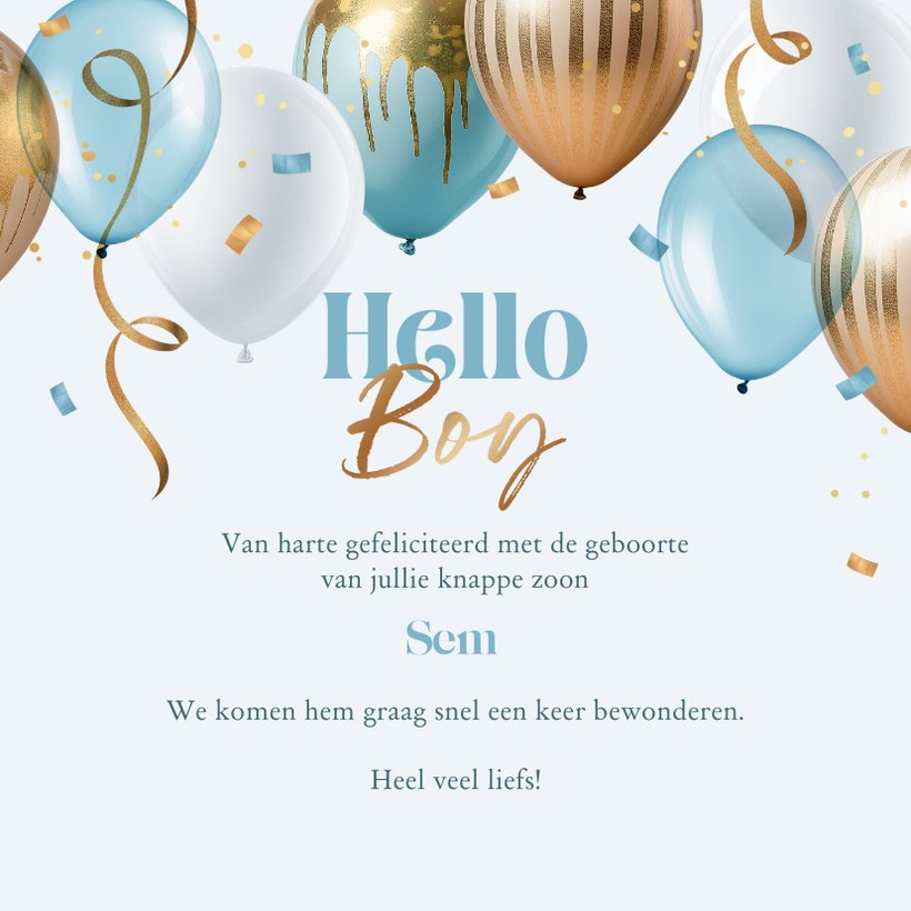 Felicitatiekaart geboorte jongen boy ballonnen | Kaartje2go