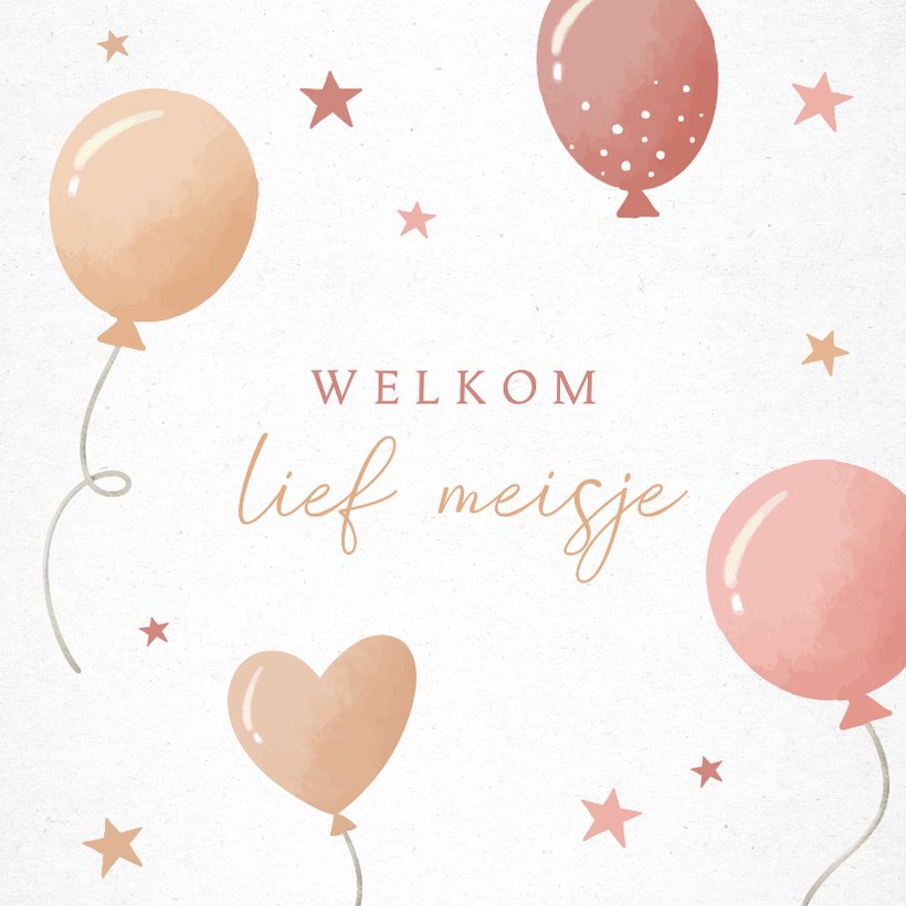 Felicitatiekaart geboorte meisje met ballonnen | Kaartje2go
