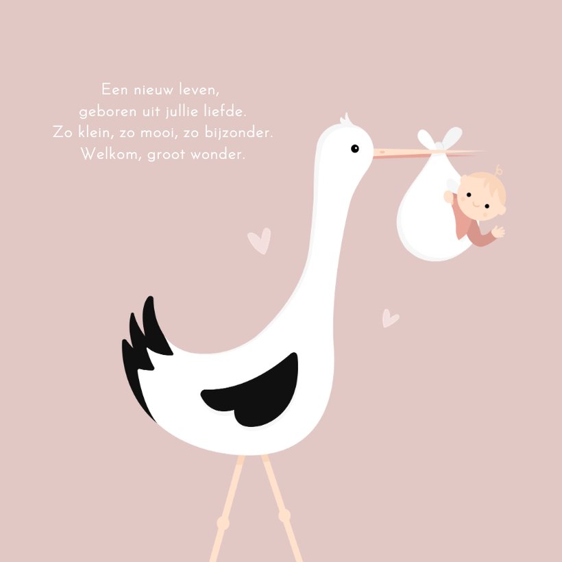 Felicitatiekaart geboorte meisje met ooievaar | Kaartje2go
