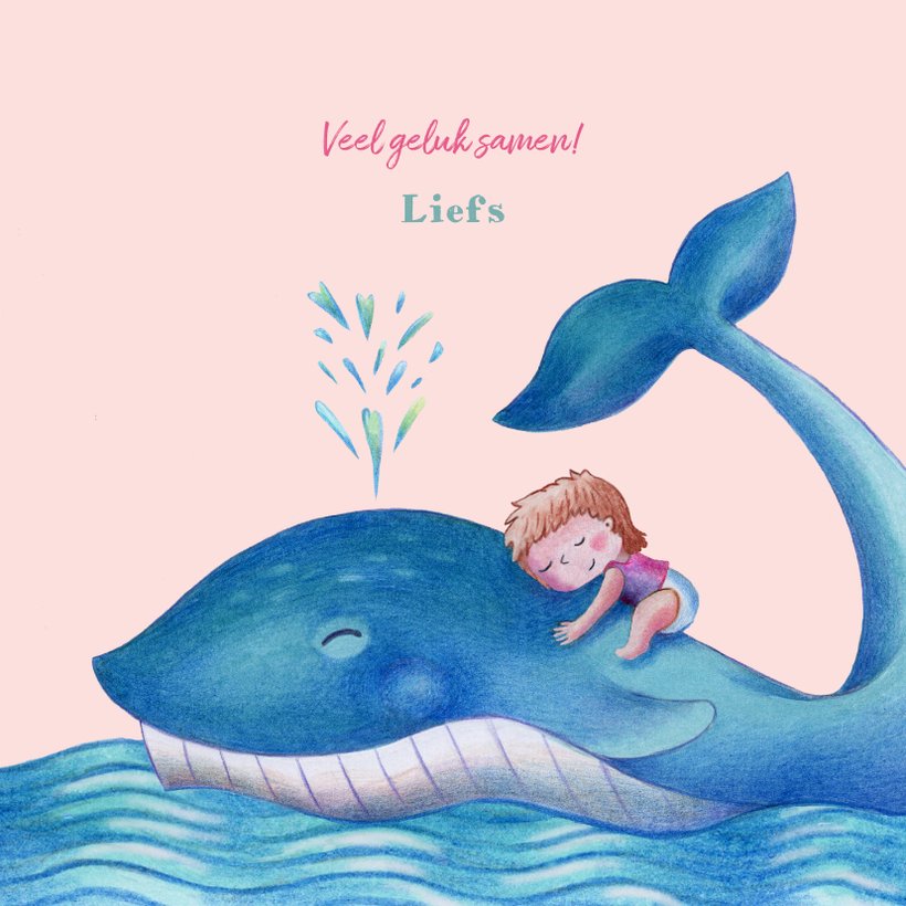 Felicitatiekaart geboorte meisje met walvis | Kaartje2go