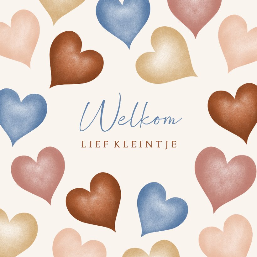 Felicitatiekaart geboorte met hartjes in | Kaartje2go