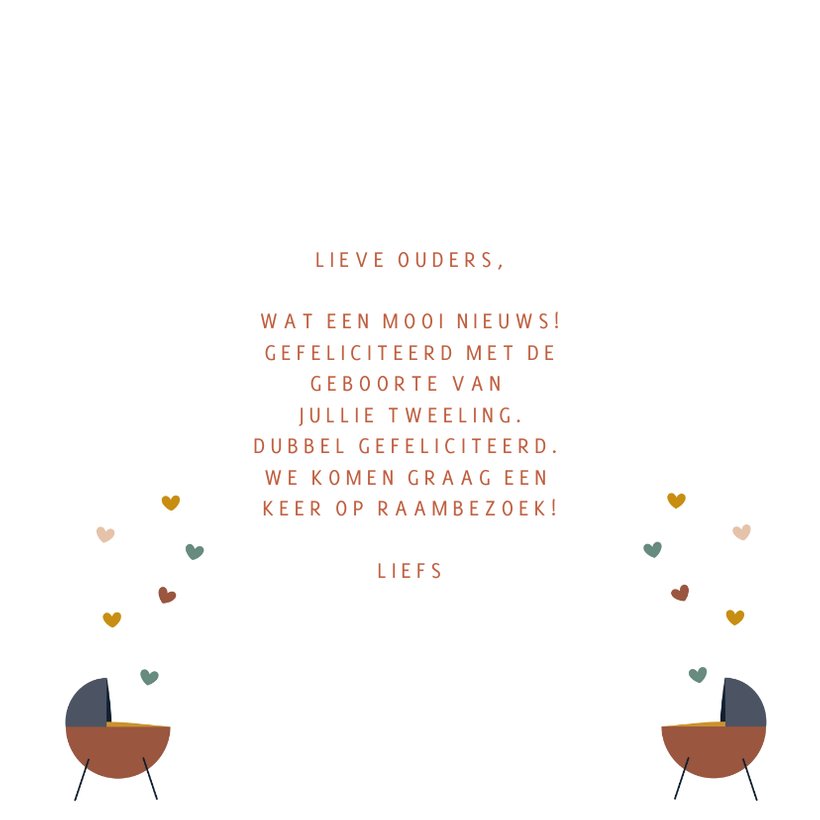 Felicitatiekaart geboorte tweeling wiegjes | Kaartje2go