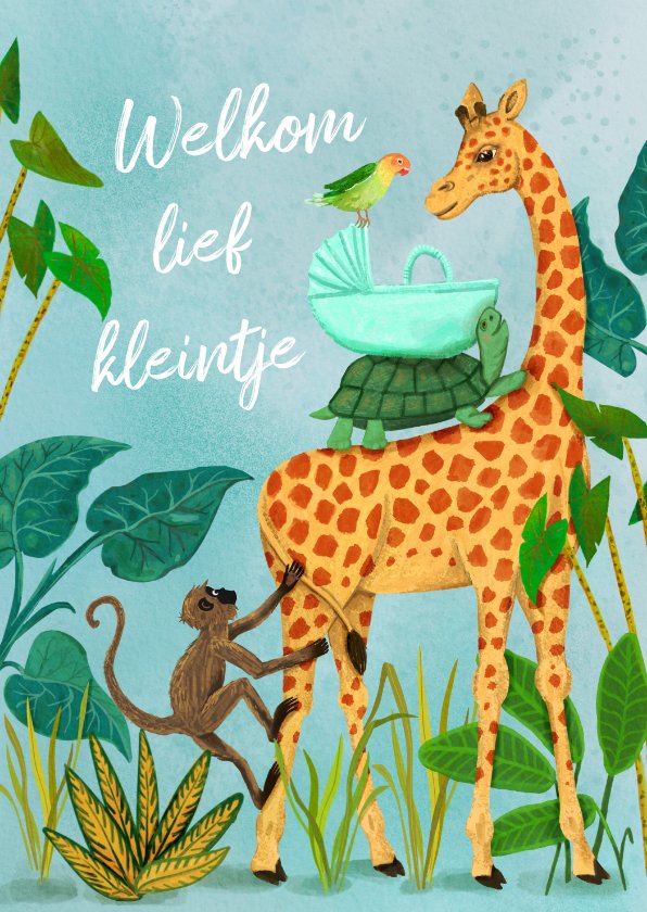 Felicitatiekaart geboorte wiegje met dieren | Kaartje2go