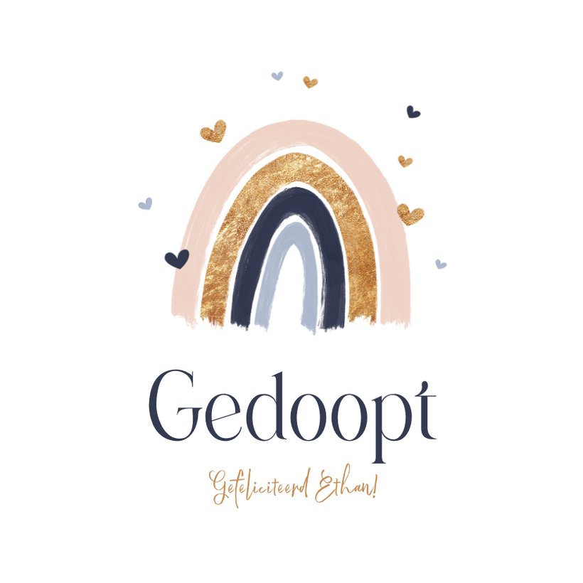 Felicitatiekaart gedoopt regenboog goud hartjes | Kaartje2go