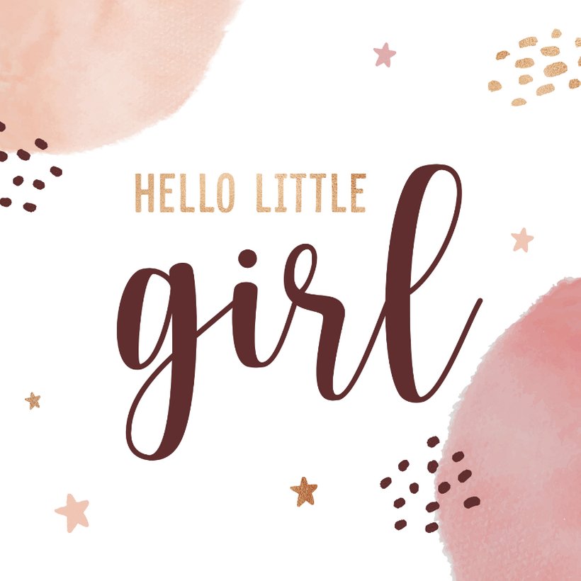 Felicitatiekaart hello little girl goud | Kaartje2go
