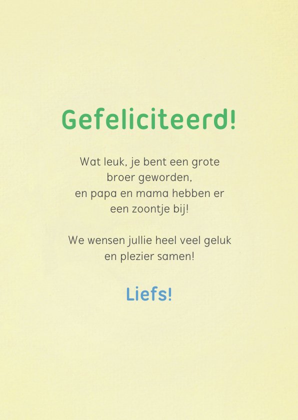 Felicitatiekaart'Hoera je bent grote broer | Kaartje2go