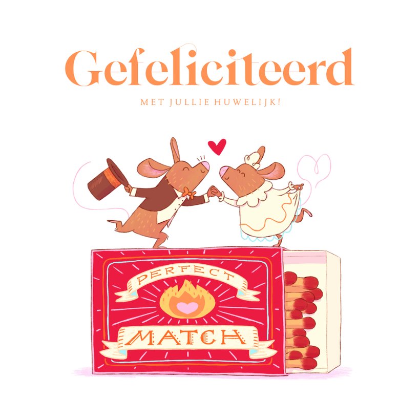 Felicitatiekaart huwelijk muisjes luciferdoos | Kaartje2go