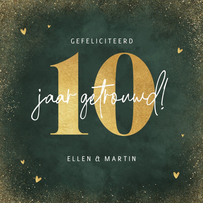 Felicitatiekaart huwelijksjubileum 10 jaar goud | Kaartje2go
