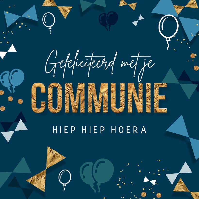 Felicitatiekaart jongen communie strikjes goud | Kaartje2go