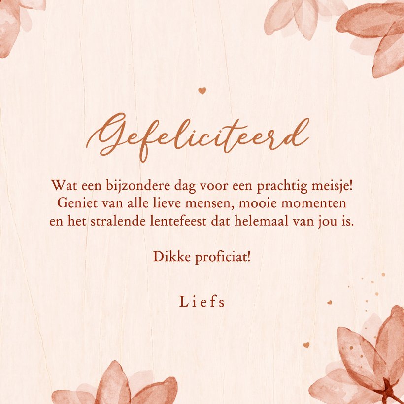 Felicitatiekaart lentefeest bloemen hartjes | Kaartje2go