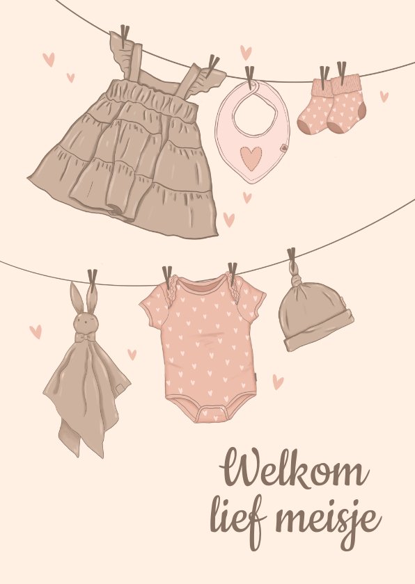 Felicitatiekaart waslijn kleertjes hartjes | Kaartje2go