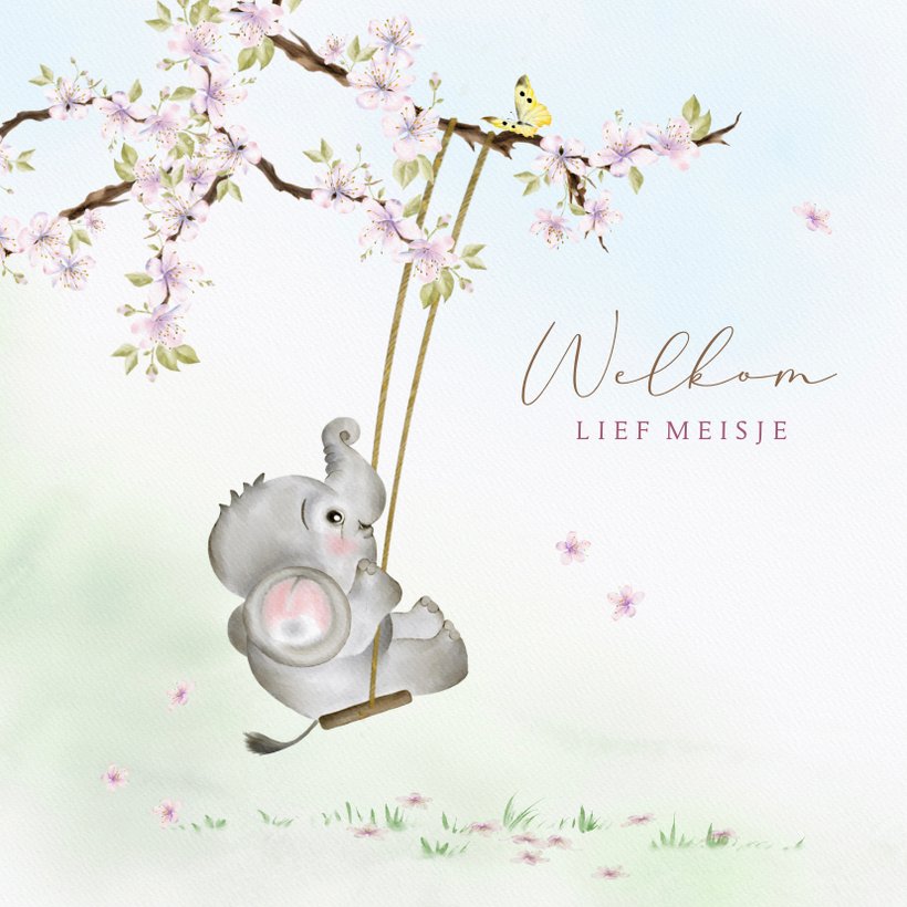 Felicitatiekaartje geboorte olifantje op | Kaartje2go