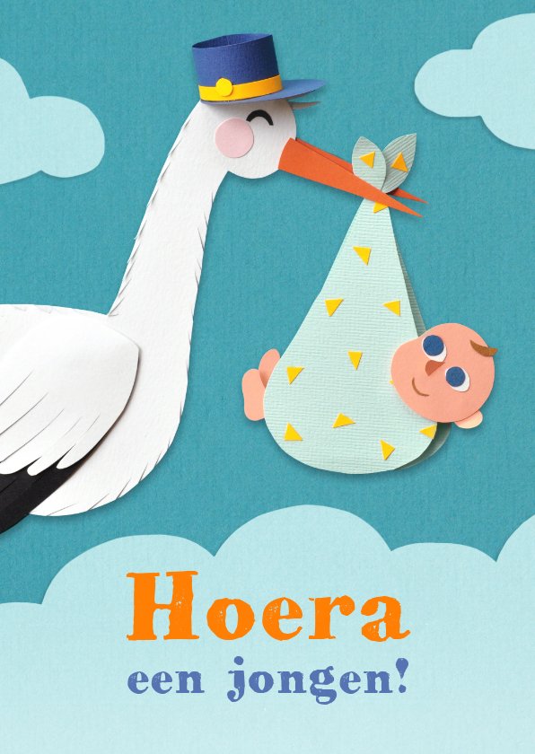 Felicitatiekaartje met ooievaar en baby | Kaartje2go