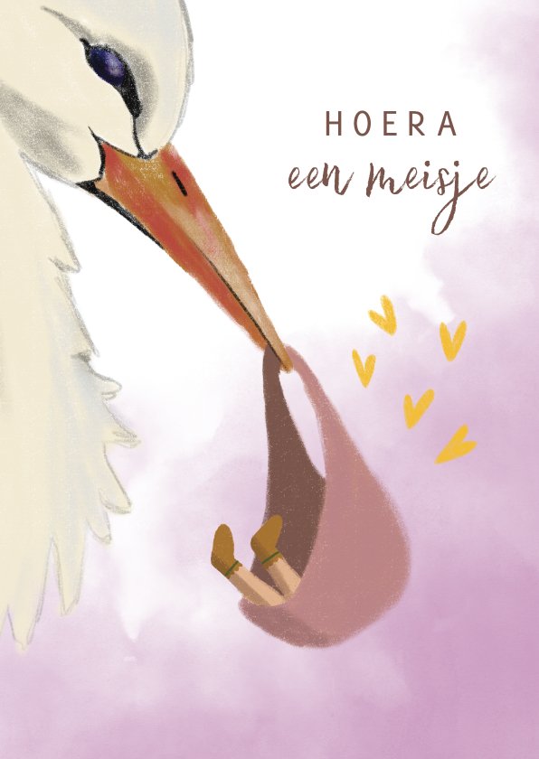 Felicitatiekaartje ooievaar met baby meisje | Kaartje2go