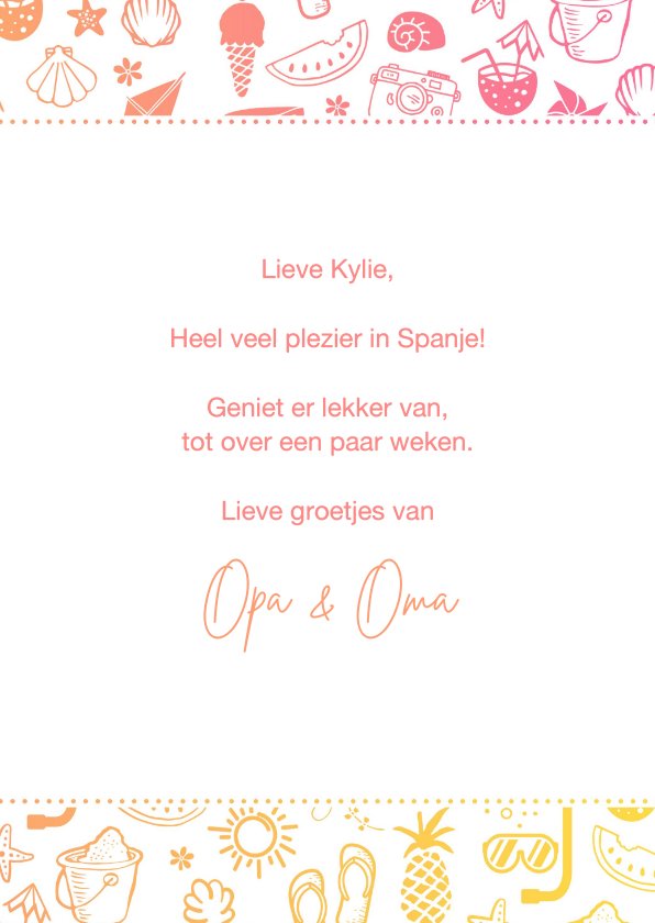 Fijne vakantie illustraties verloop van pink | Kaartje2go