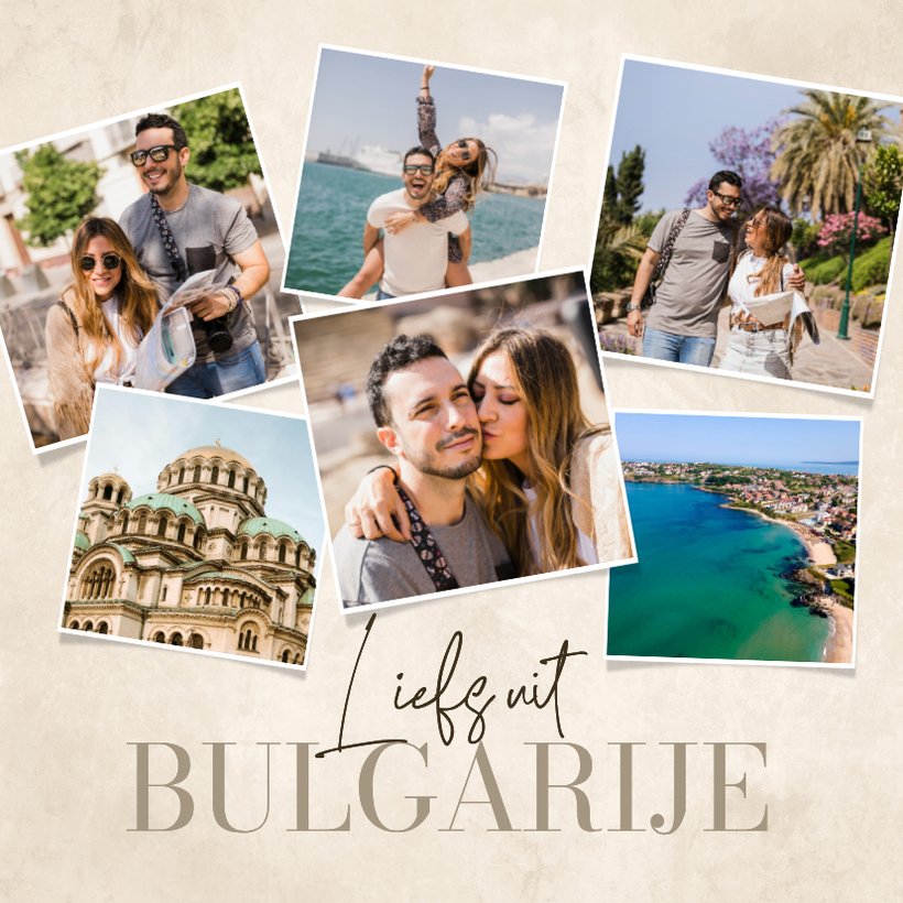 Fotocollage vakantiekaart beige structuur | Kaartje2go