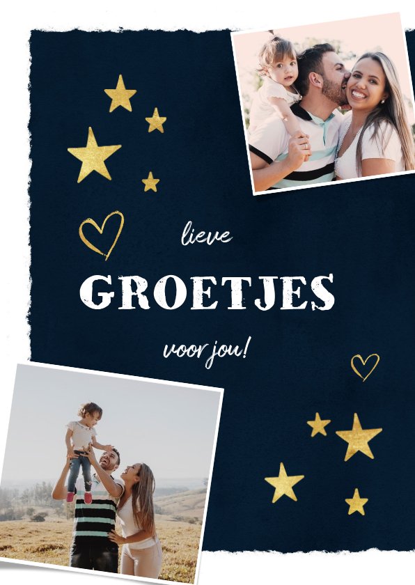 Fotokaart 6 foto's met kader en gouden | Kaartje2go