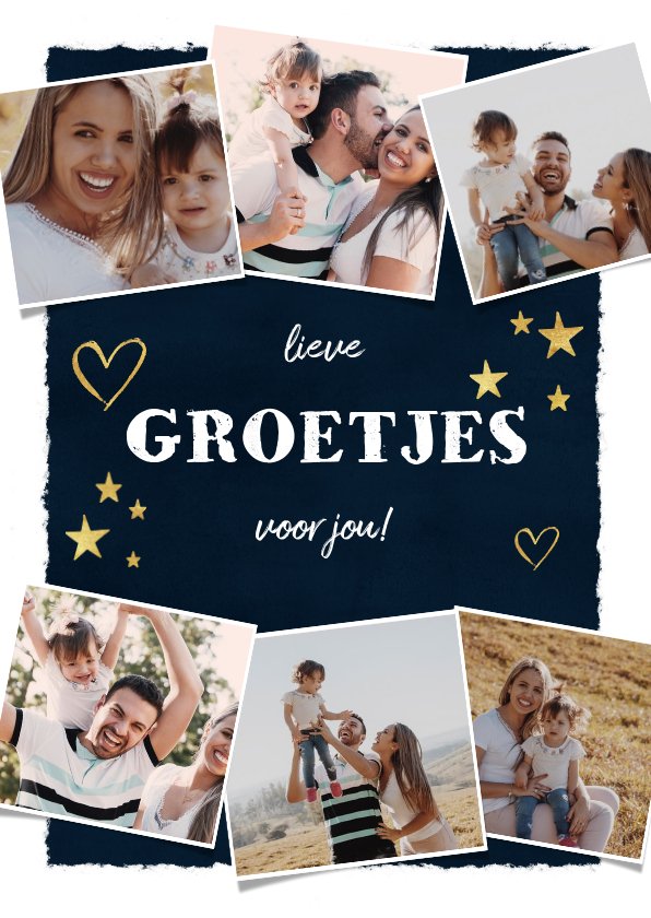 Fotokaart 6 foto's met kader en gouden | Kaartje2go