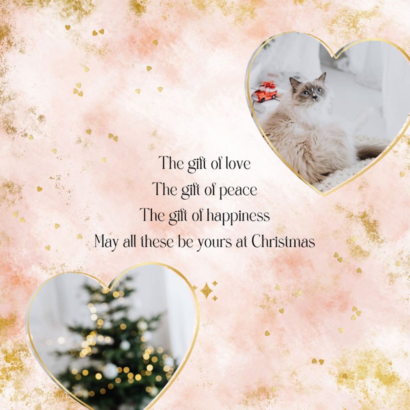 Fotokaart liefdevolle feestdagen hartjes goud | Kaartje2go