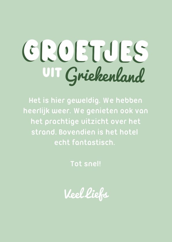 Fotokaartje groetjes uit vakantie groen met | Kaartje2go