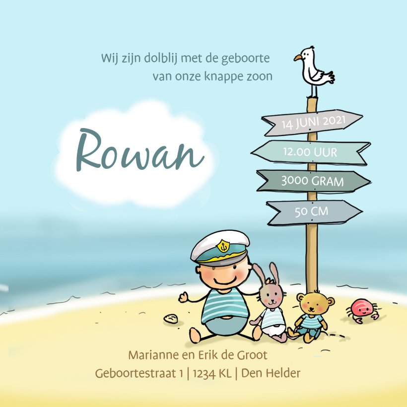 Geboortekaartje baby met bootje | Kaartje2go