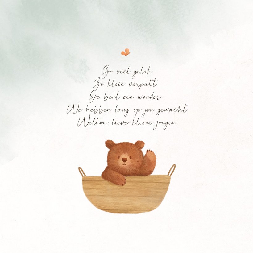 Geboortekaartje beer vlinder waterverf groen | Kaartje2go