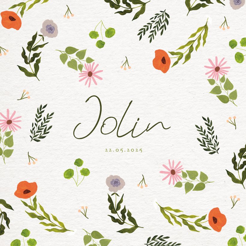 Geboortekaartje bloemetjes patroon groen roze | Kaartje2go