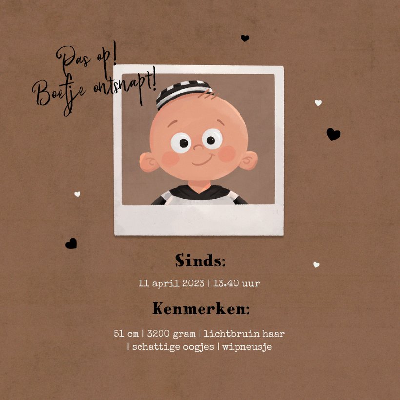 Geboortekaartje boefje baby zwart wit kraft | Kaartje2go