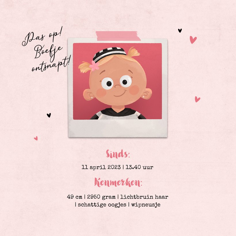 Geboortekaartje boefje meisje baby roze kraft | Kaartje2go