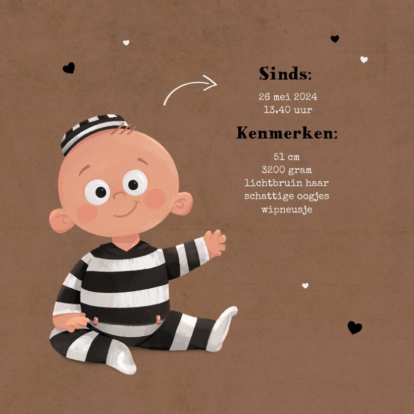 Geboortekaartje crimineel boefje ontsnapt stoer | Kaartje2go