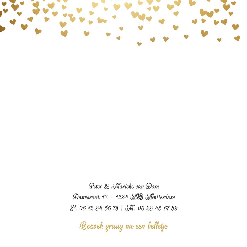 Geboortekaartje gouden hartjes | Kaartje2go