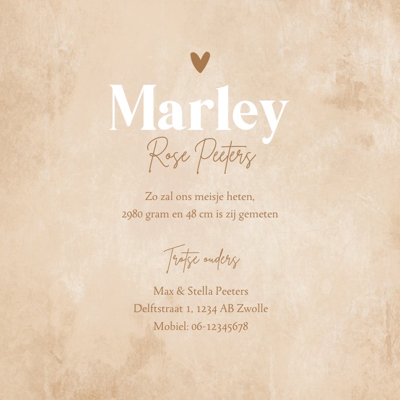 Geboortekaartje meisje stoer betonlook oker | Kaartje2go