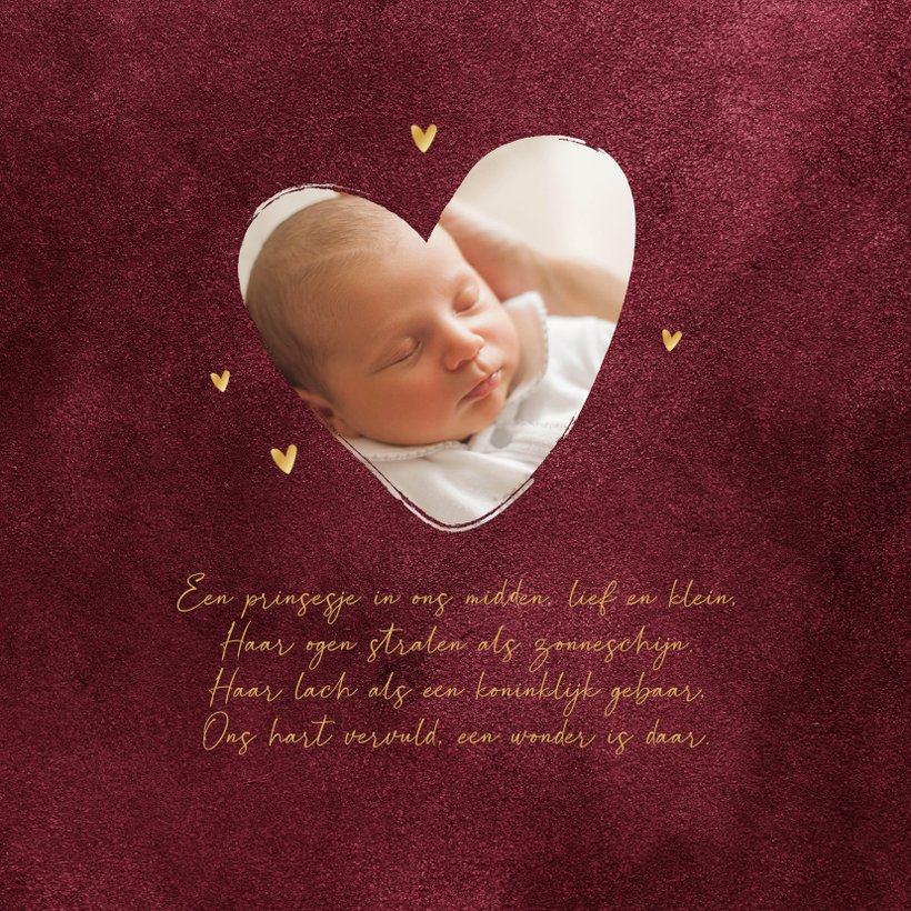 Geboortekaartje velvet look robijn rood hartje | Kaartje2go