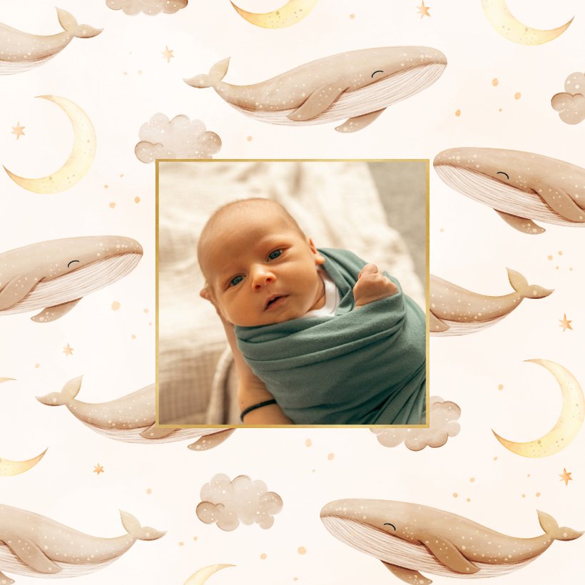 Geboortekaartje walvis patroon met maatjes en | Kaartje2go