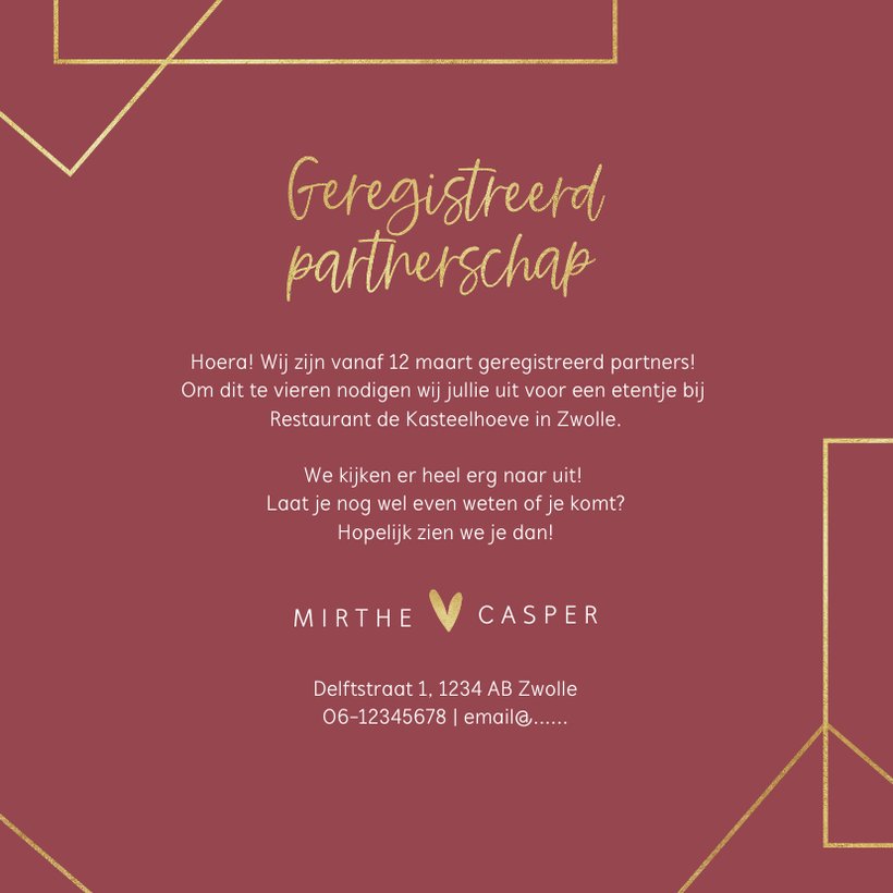 Geregistreerd partnerschap geometrisch goud | Kaartje2go