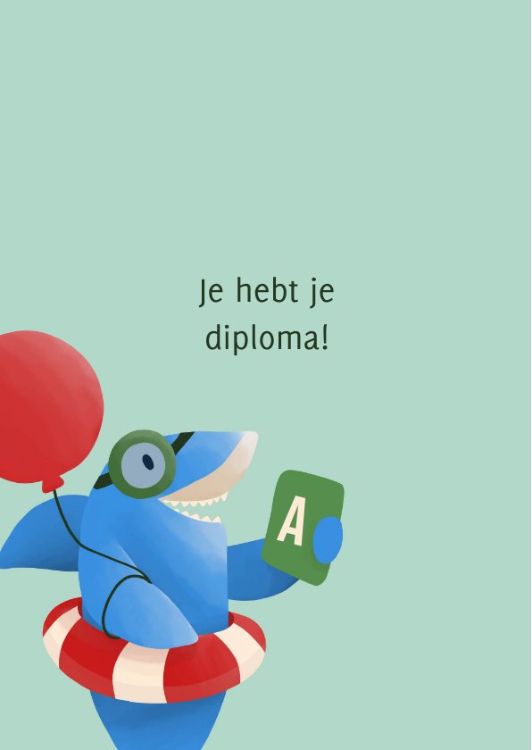 Geslaagd kaart haai voor behalen zwemdiploma | Kaartje2go