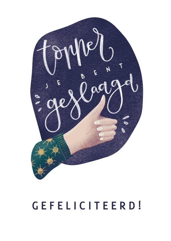 Geslaagd kaart met duim omhoog en schoolbord | Kaartje2go