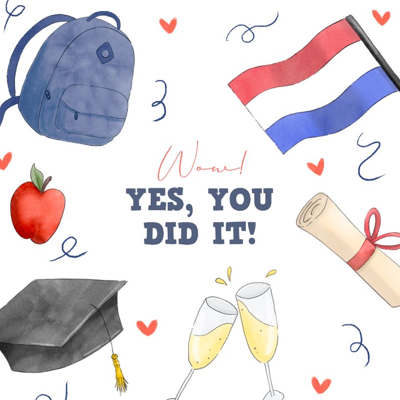 Geslaagdkaart met vrolijke illustraties | Kaartje2go