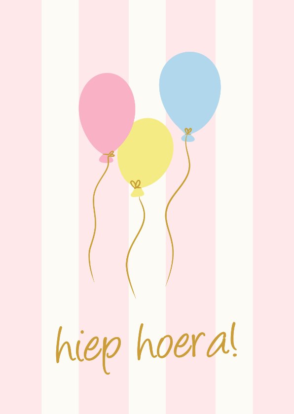 Gestreepte verjaardagskaart met ballonnen roze | Kaartje2go