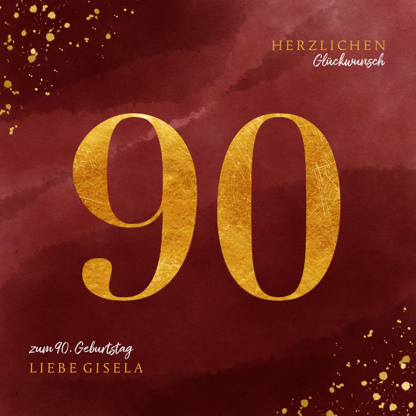 Gl ckwunschkarte Zum 90 Geburtstag Goldzahl Kaartje2go