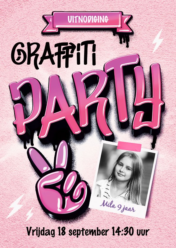 Graffiti uitnodiging verjaardagsfeestje meisje | Kaartje2go