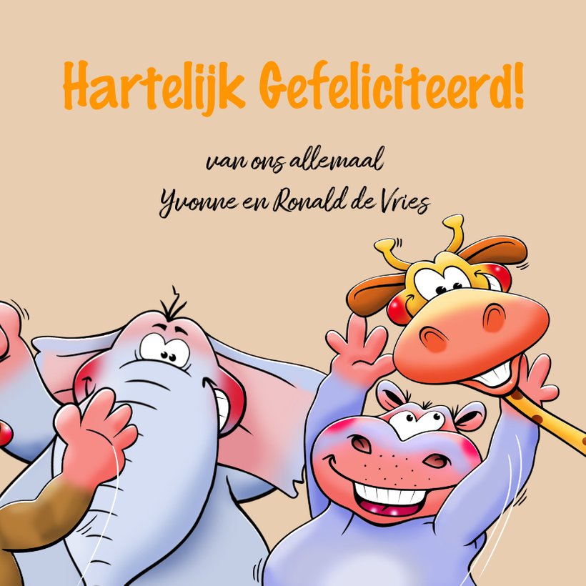 Grappige felicitatiekaart diverse dieren in | Kaartje2go